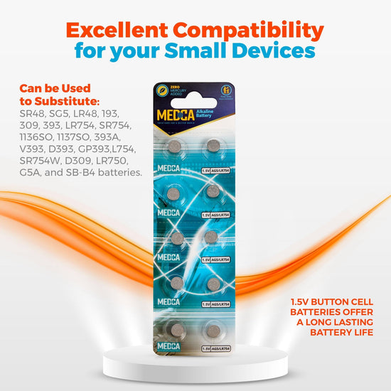 MEDca AG5 LR754 Batteries - 60 Count Pack - 1.5V Alkaline 754 LR48 193 ...