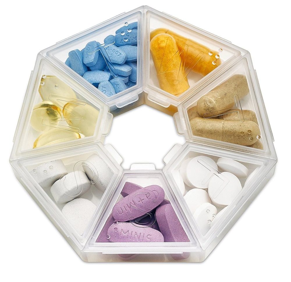 Mini Compact Pill Box Weekly Organizer, Vitamin Organizer Box